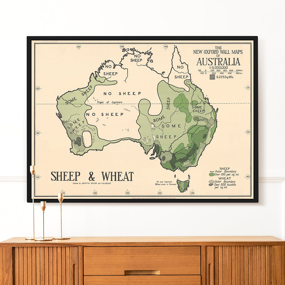 Decorative Poster - Australia Sheep and Wheat Map 1929 – Zetta Florence