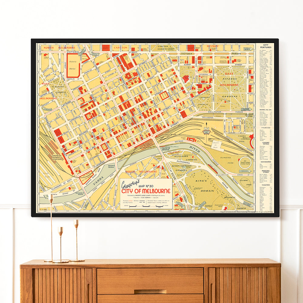 Melbourne Map Poster & Print | Gregory's Map of Melbourne Large Poster ...